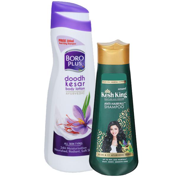 Buy BoroPlus Antiseptic Doodh Kesar Body Lotion (Free Kesh King Shampoo ...