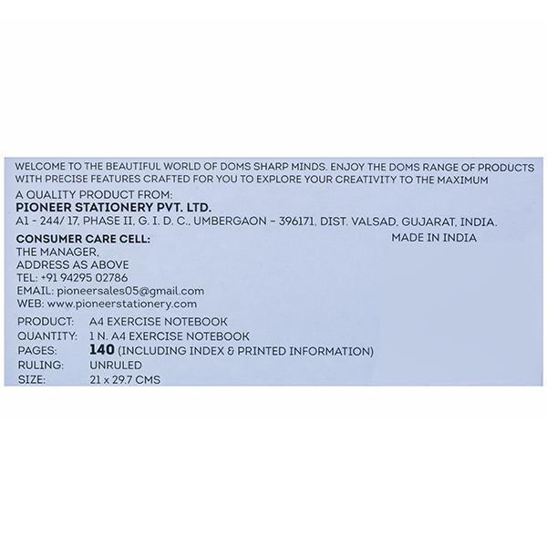 Buy Doms Unruled A4 Exercise Notebook (21 x 29.7 cm) Art. No. 7858 140 Pages in Wholesale Price ...