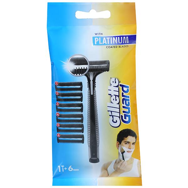 Gillette Guard Combo (1 Razor & 6 Cartiges With Platinum Coated Blades ...