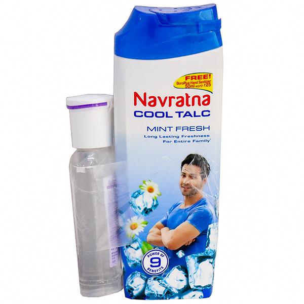 Navratna Cool Mint Fresh Talc (Free Boroplus Hand Sanitizer 50 ml) 100 ...