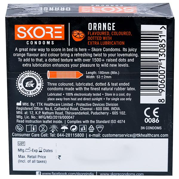 Buy Skore Condoms Orange Flavoured,Coloured & Dotted With Extra Lubrication Pack Of 3 in ...