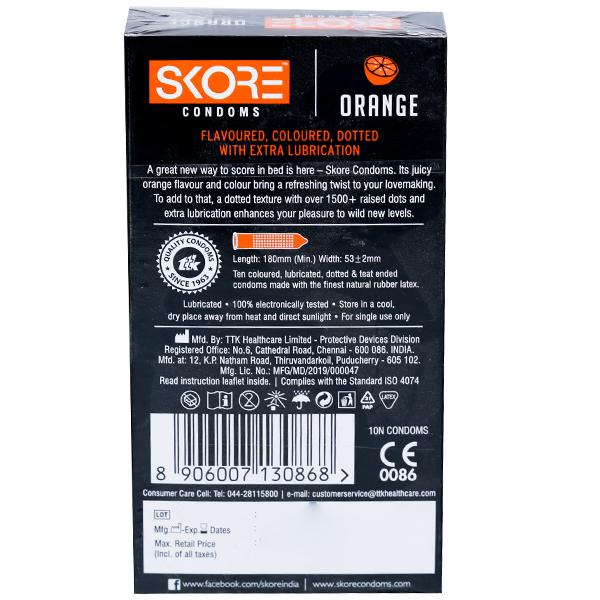 Buy Skore Condoms Orange Flavoured,Coloured & Dotted With Extra ...