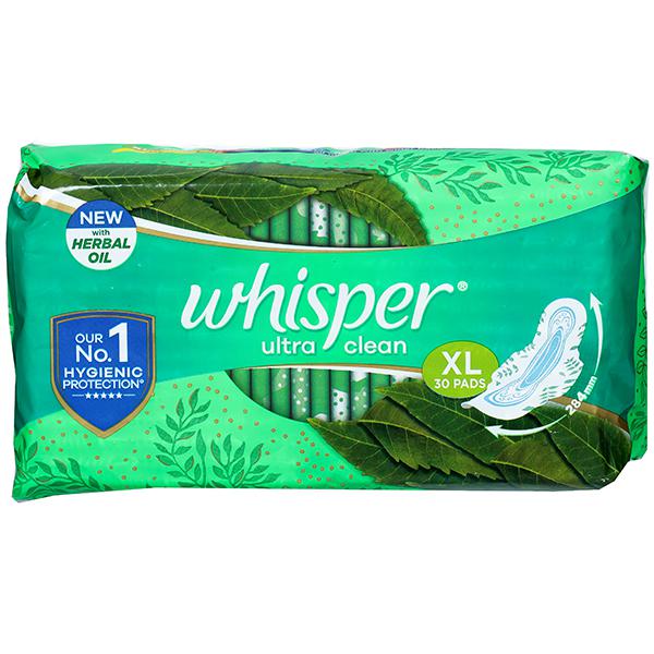 Buy Whisper Ultra Clean with Herbal Oil XL Wings Sanitary Pads Pack Of ...